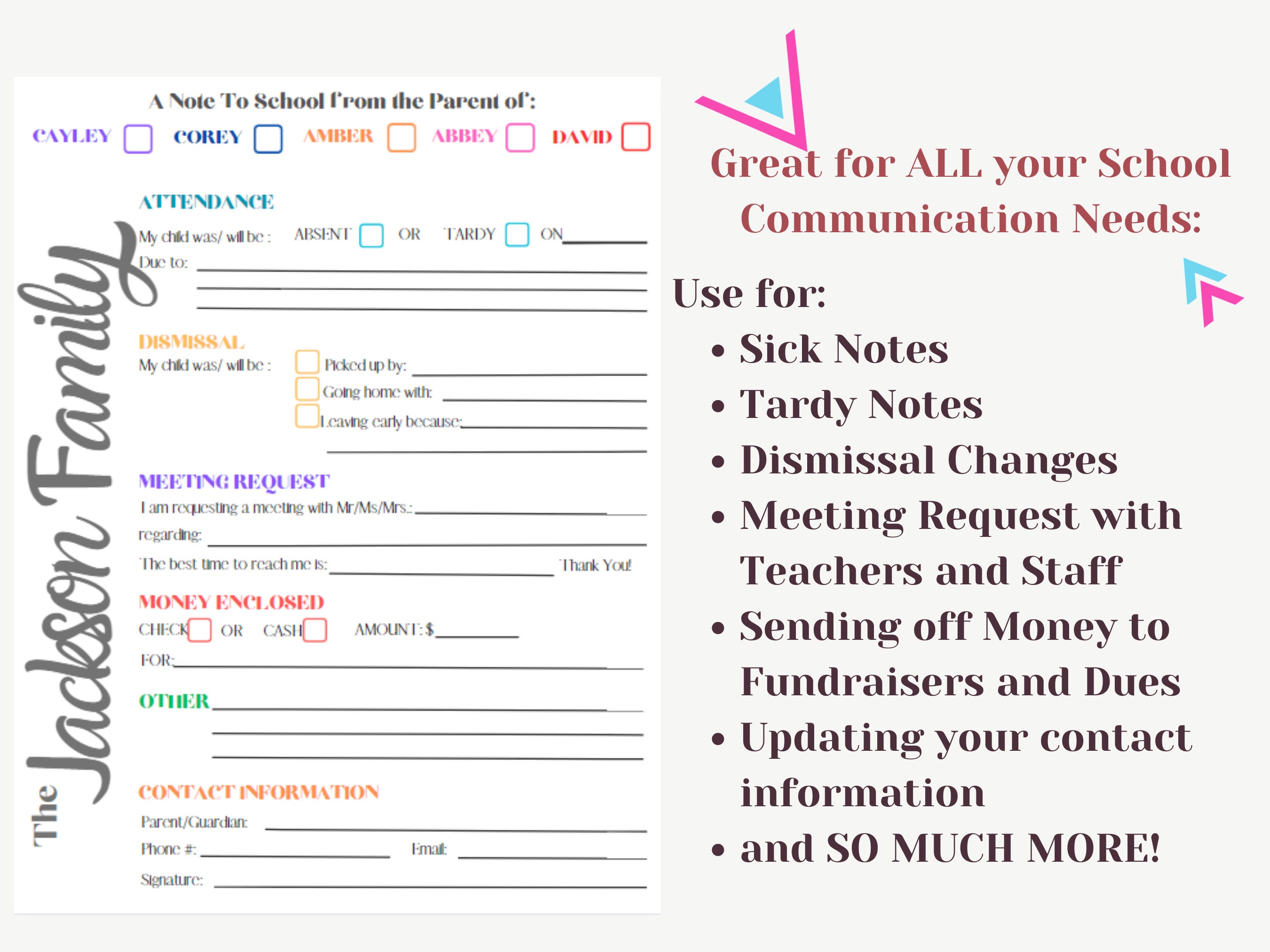 School Note Printable Instant Download Excuse Note School Note From Mom ...