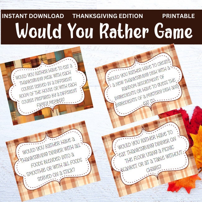 PRINTABLE Thanksgiving Would You Rather Game, Thanksgiving Activities ...