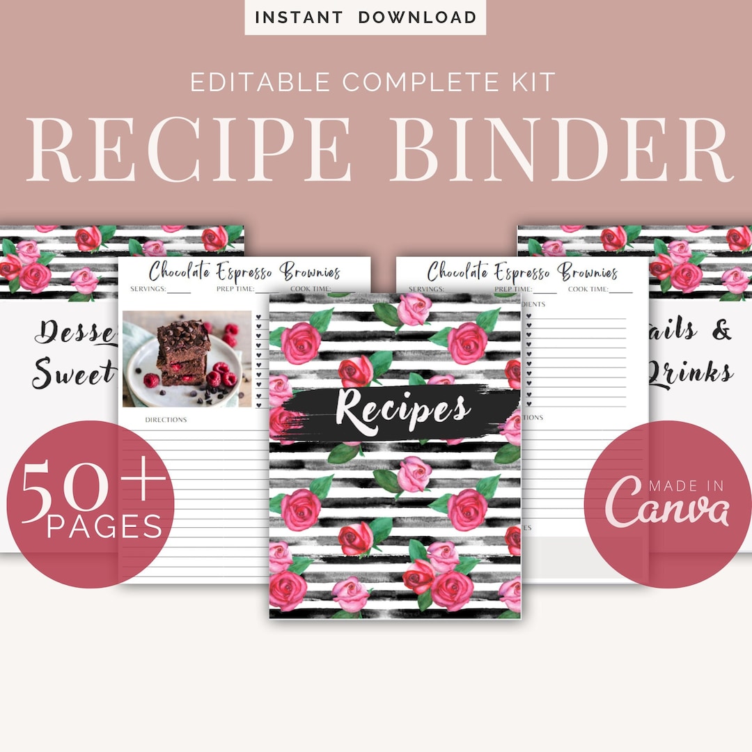 EDITABLE Recipe Binder Kit, Printable Recipe Template, Recipe Card ...