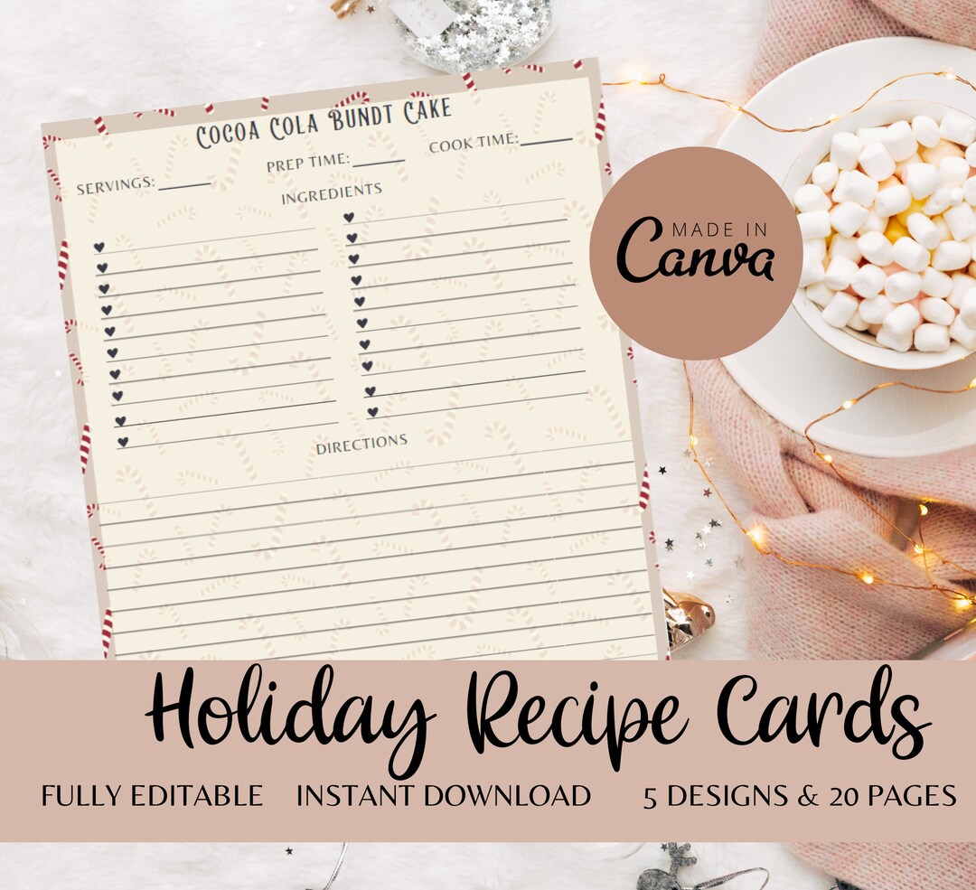 Holiday Recipes, Holiday Recipe Card Template, Editable Recipe Template ...