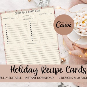 Holiday Recipes, Holiday Recipe Card Template, Editable Recipe Template ...
