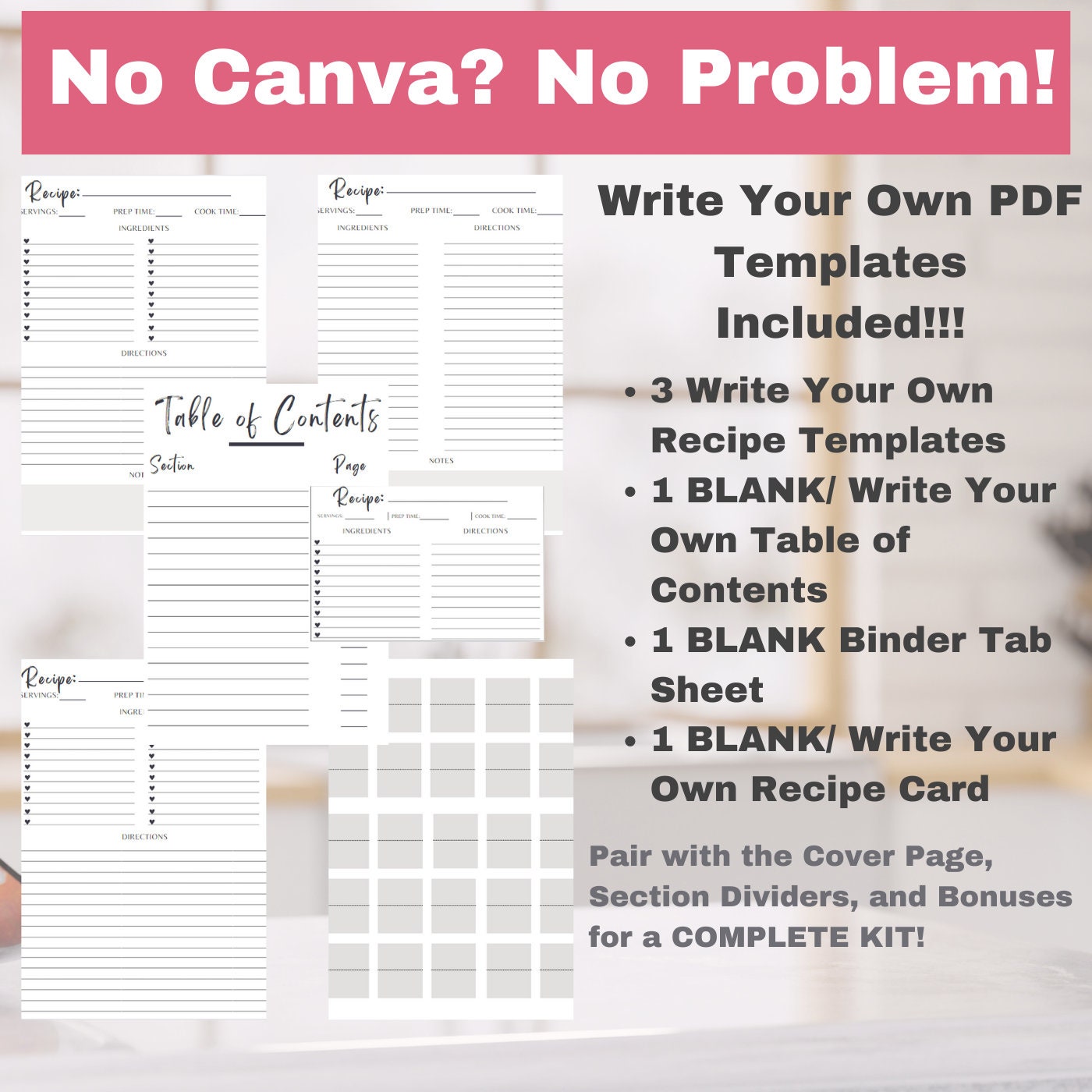 EDITABLE Recipe Binder Template, Printable Recipe Template, Recipe Card ...