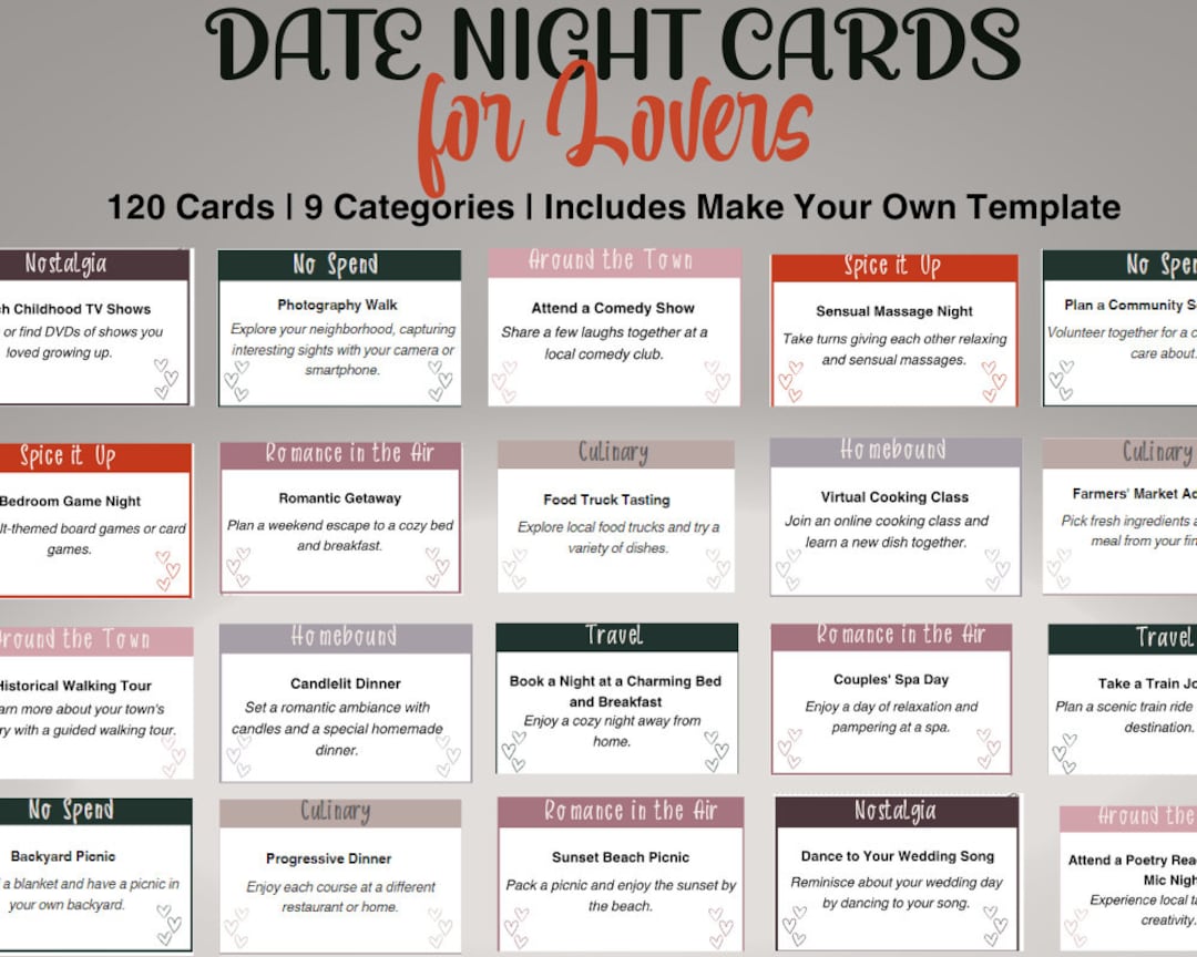 Printable Date Night Jar, Editable Date Night Cards, Date Night Ideas ...