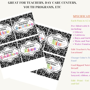 Classroom Hall Pass Printable| Instant Download| Hall Pass Template ...