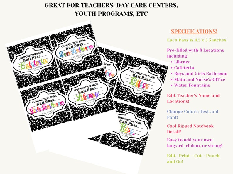 Classroom Hall Pass Printable| Instant Download| Hall Pass Template ...