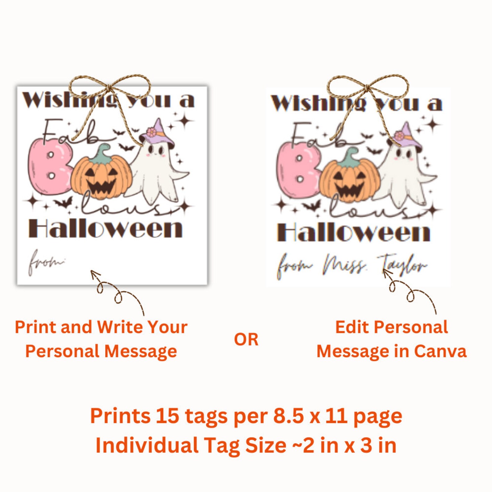 EDITABLE Halloween Party Favor Tags, Halloween Treat Tags, Halloween ...