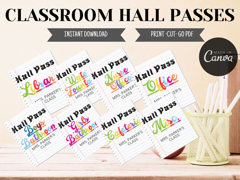 Classroom Hall Pass Printable| Instant Download| Hall Pass Template ...