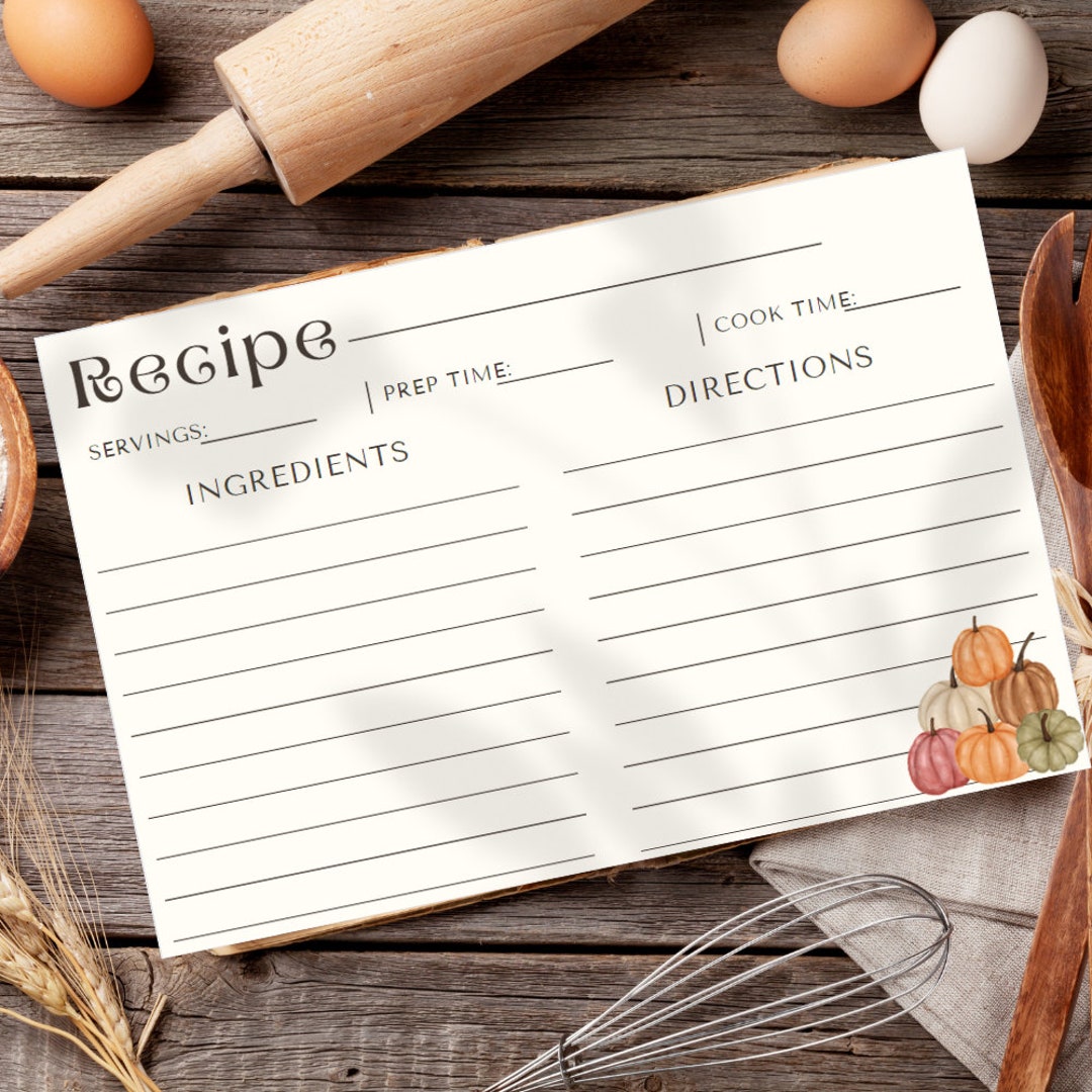 Printable Fall Farmhouse Recipe Card, Halloween Recipe Card, 4x6 Recipe ...