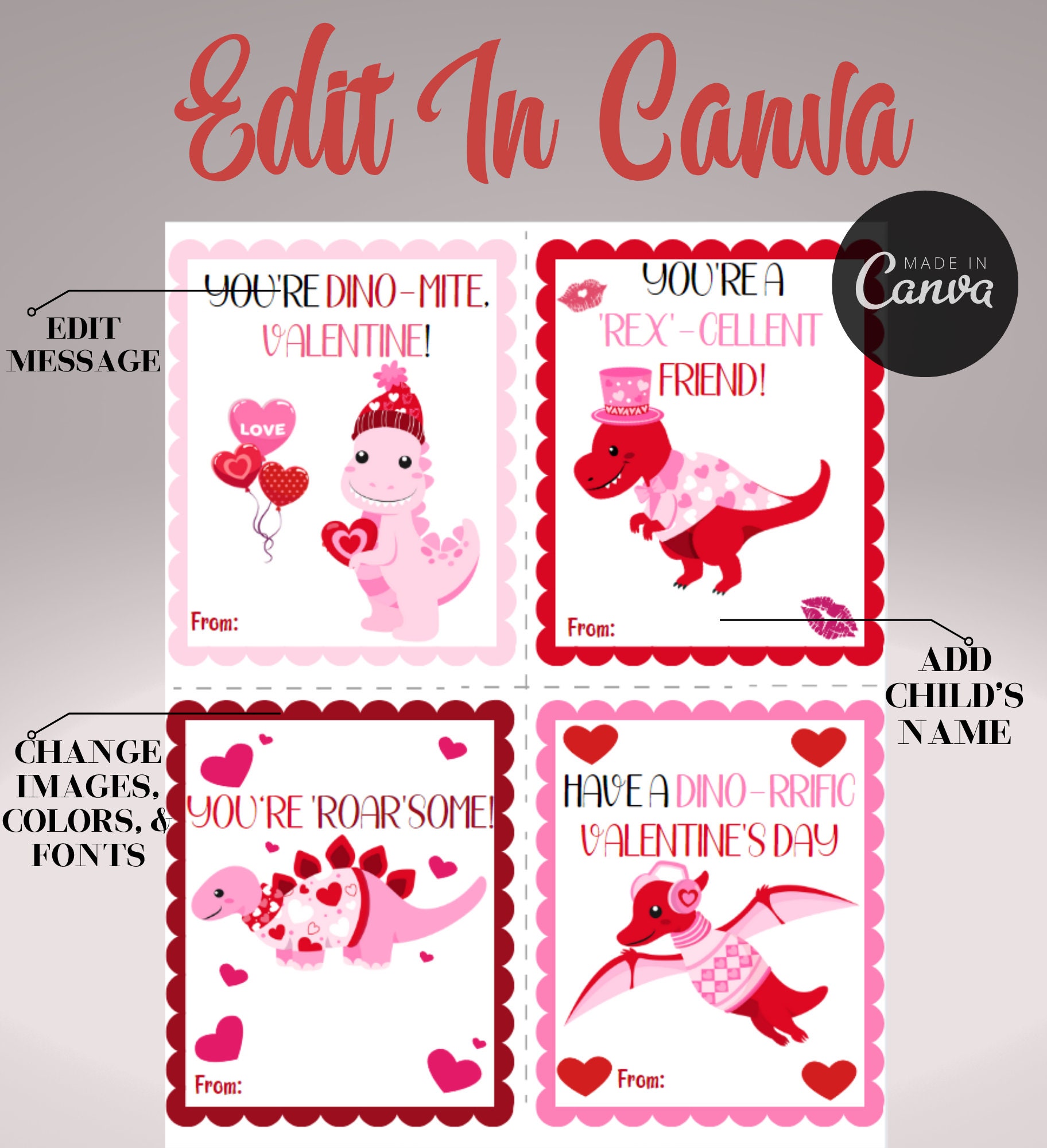 Editable Dinosaur Valentine, Dinosaur Valentine Card, Dinosaur ...