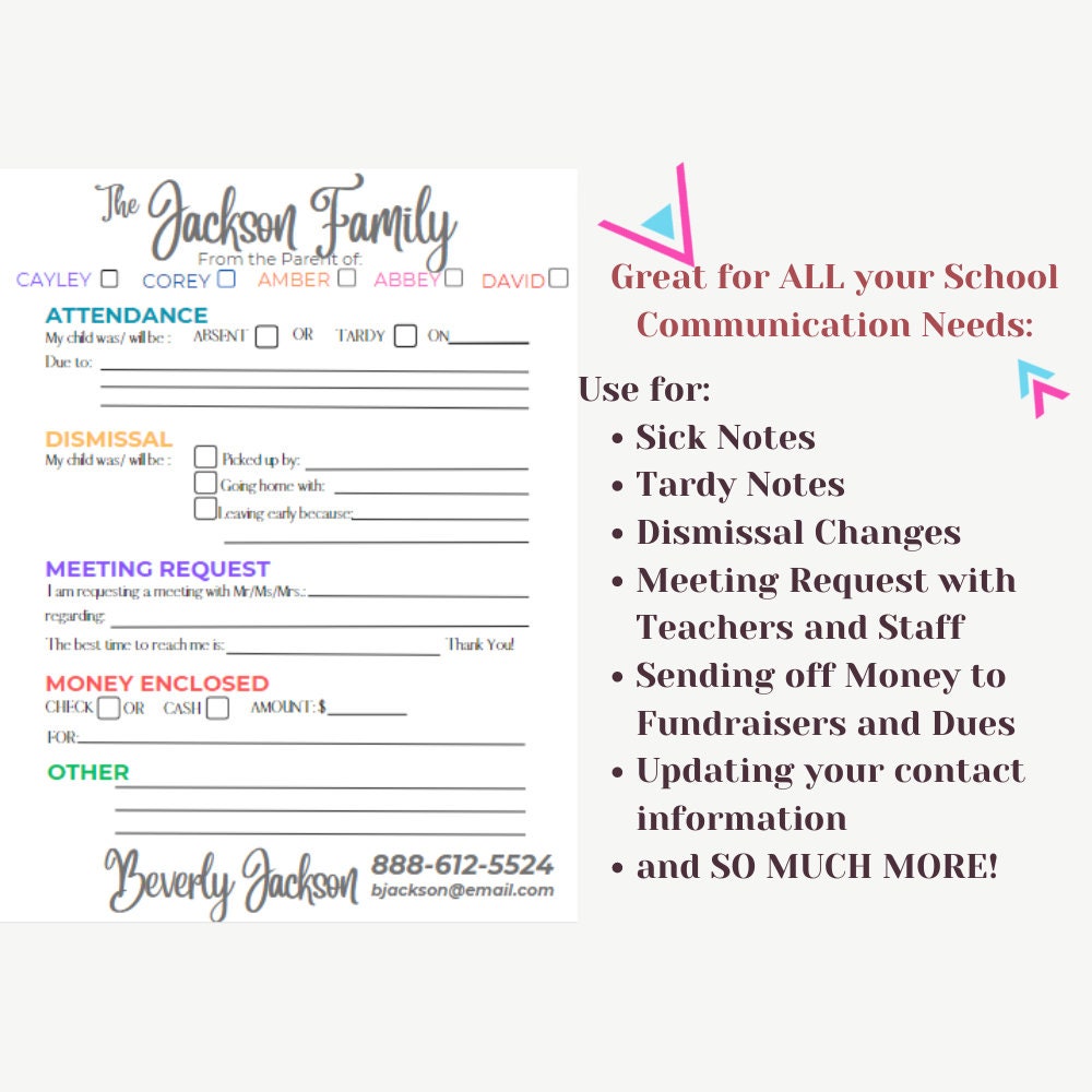 EDITABLE School Note Digital Download| Excuse Note| School Note From ...