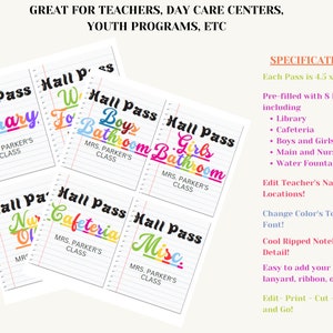 Classroom Hall Pass Printable| Instant Download| Hall Pass Template ...