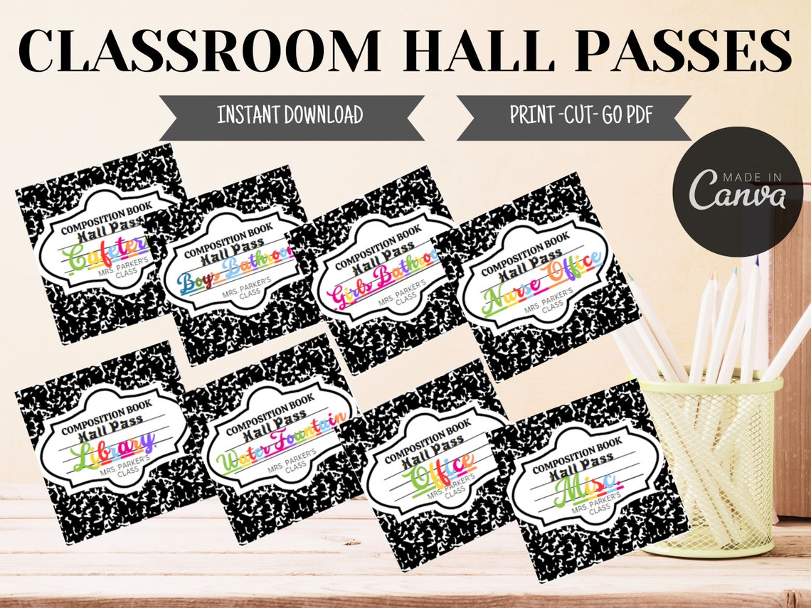 Classroom Hall Pass Printable| Instant Download| Hall Pass Template ...