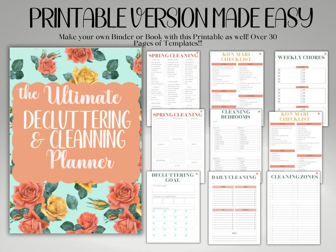 Printable Cleaning & Declutter Planner: Konmari Checklist (30-page) - Etsy