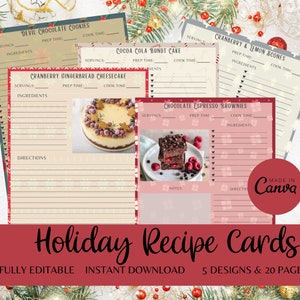 Holiday Recipes, Holiday Recipe Card Template, Editable Recipe Template ...