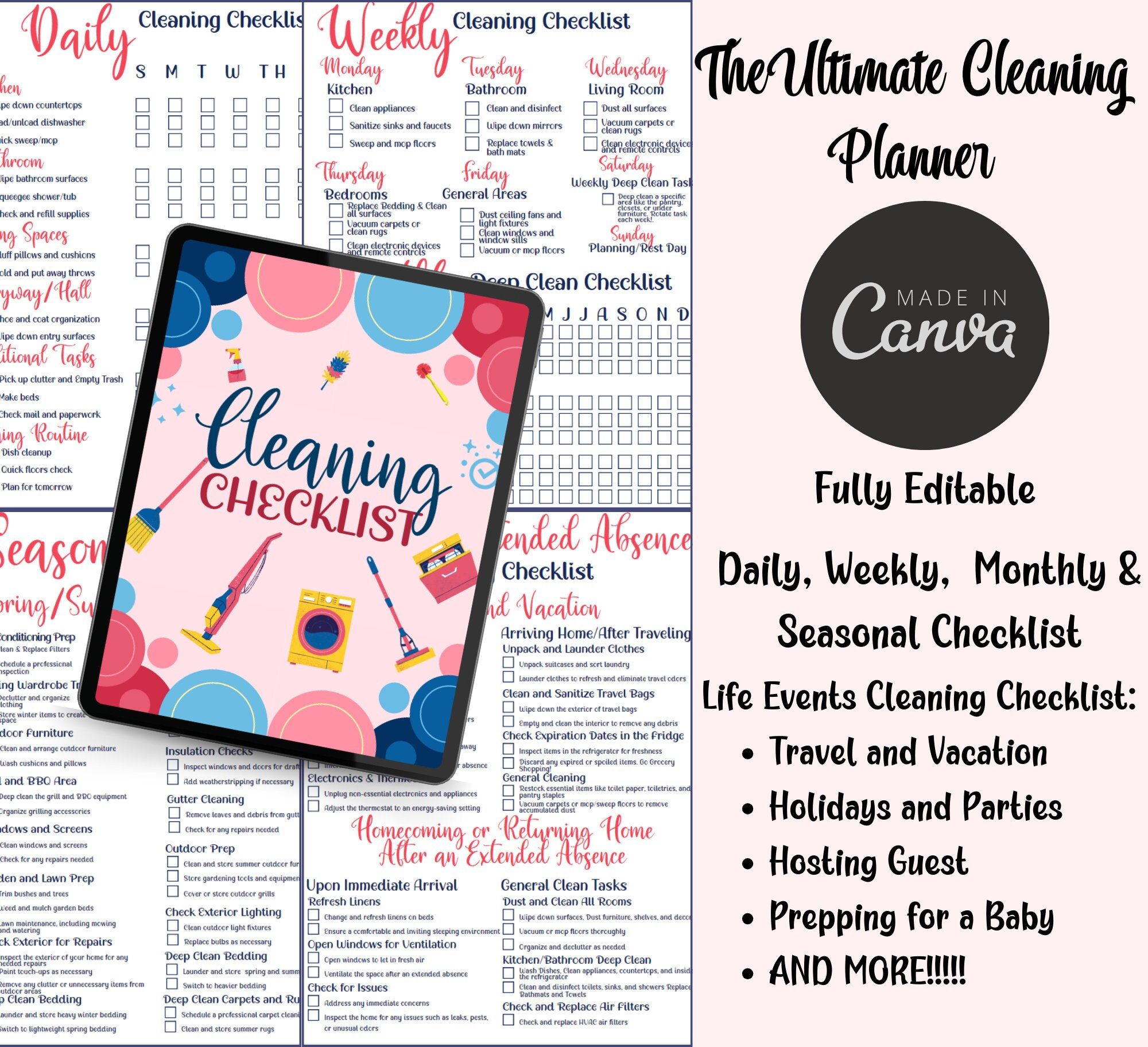 Editable Cleaning Checklist Printable Cleaning Schedule - Etsy