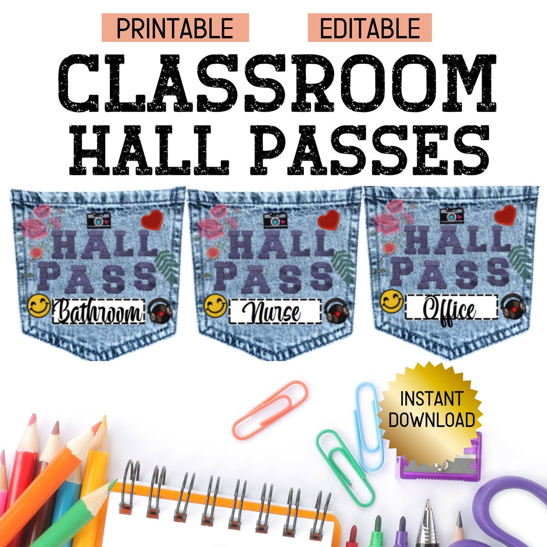 Editable Denim Classroom Hall Pass Template for Teachers, Printable ...