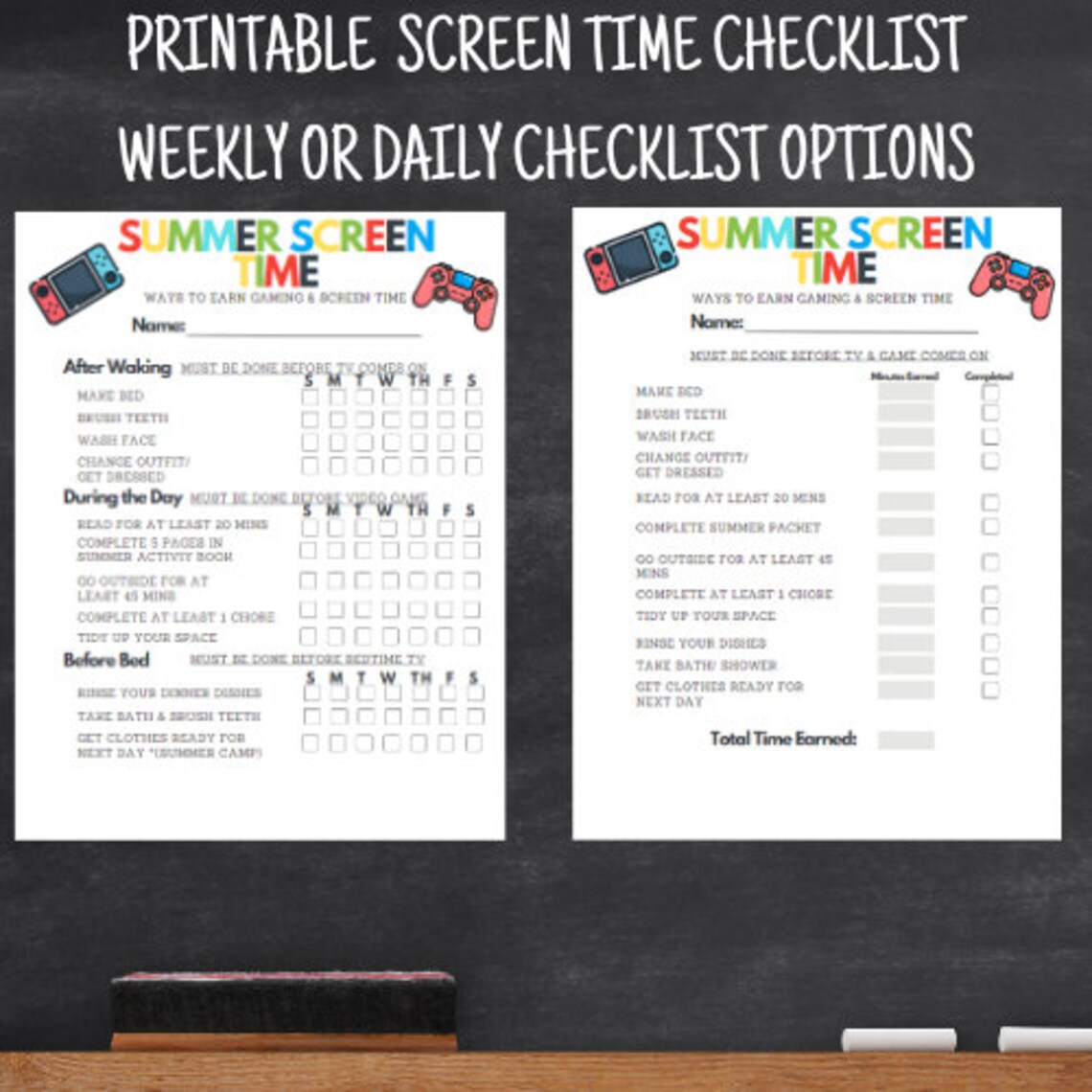 Summer Screen Time Checklist, Editable Printable Instant Download ...