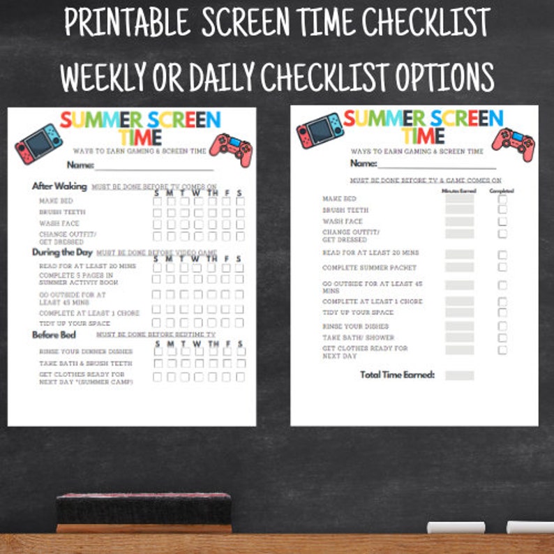 Summer Screen Time Checklist, Editable Printable Instant Download ...