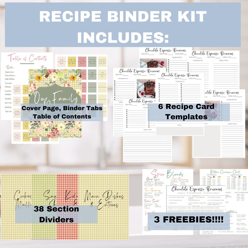 EDITABLE Recipe Binder Template, Printable Recipe Template, Recipe Card ...