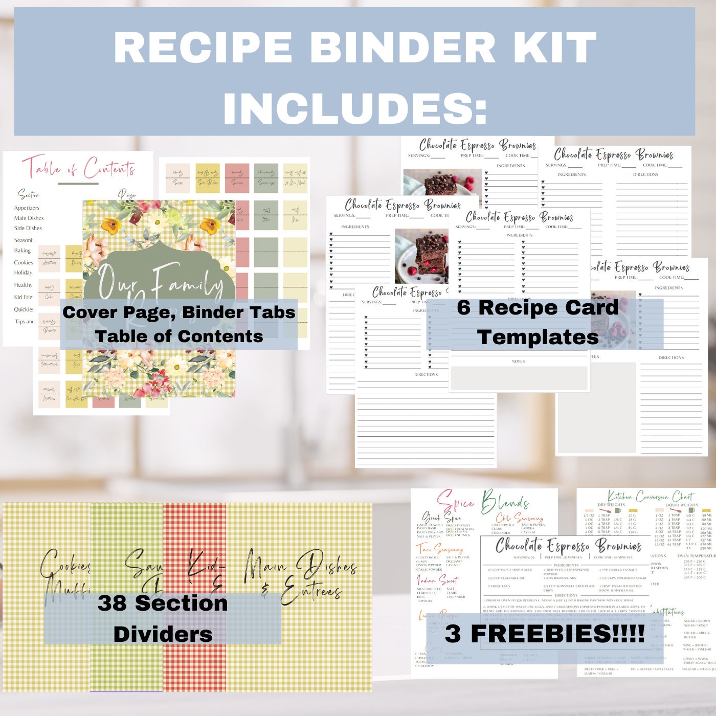 EDITABLE Recipe Binder Template, Printable Recipe Template, Recipe Card ...