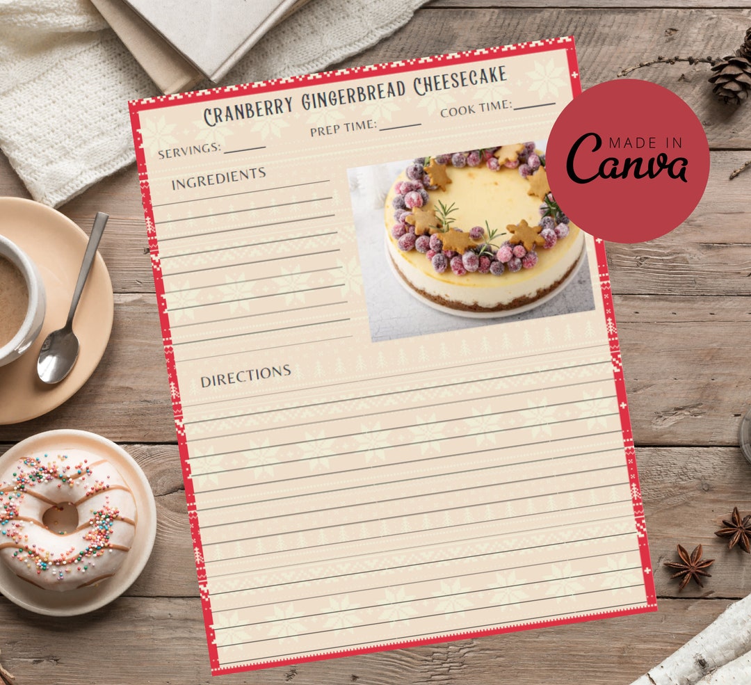 Holiday Recipes, Holiday Recipe Card Template, Editable Recipe Template ...