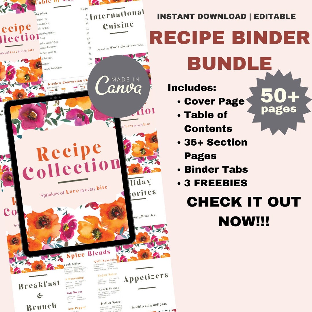 EDITABLE Recipe Binder Template, Printable Recipe Template, Recipe Card ...