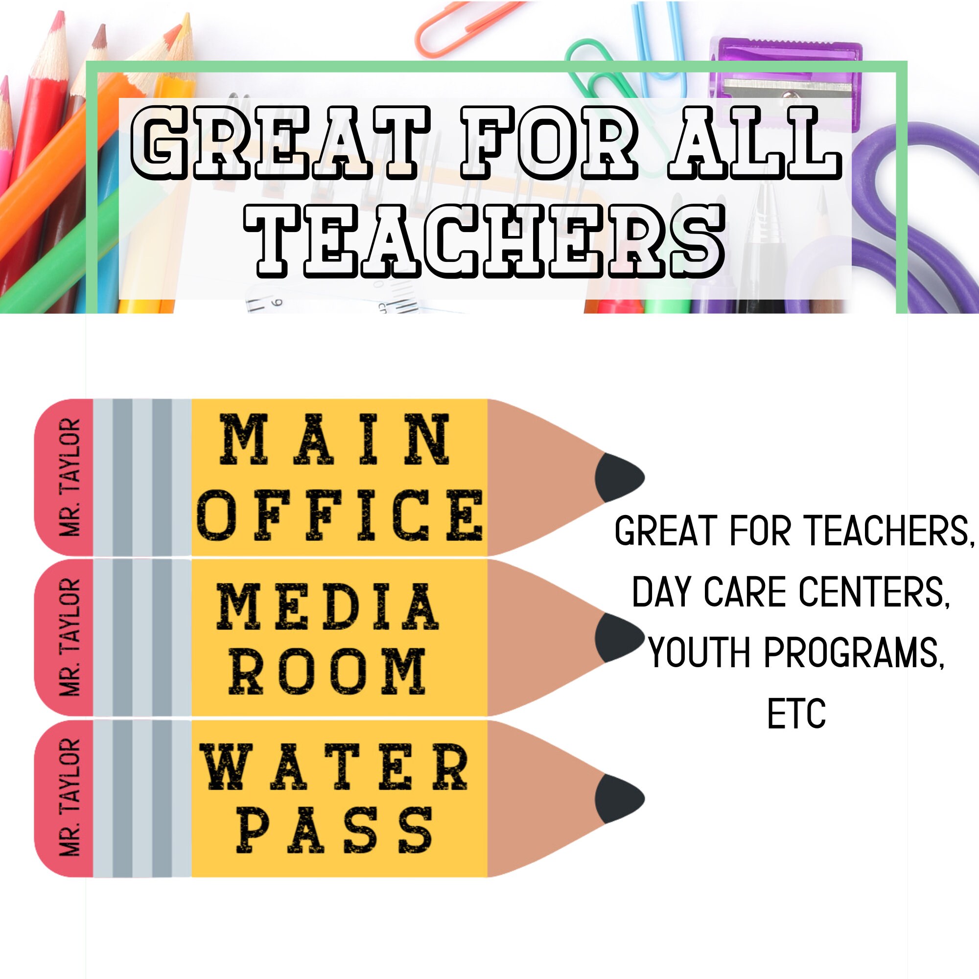 Pencil Themed Hall Pass Template for Teachers, Printable School Class ...