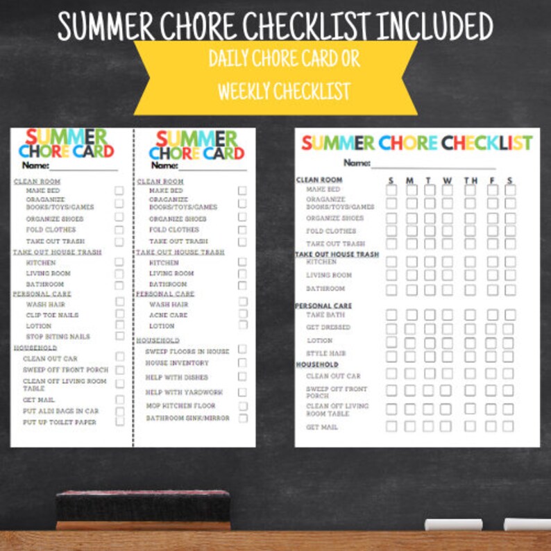 Summer Screen Time Checklist Bundle: Editable Chore Chart (printable ...