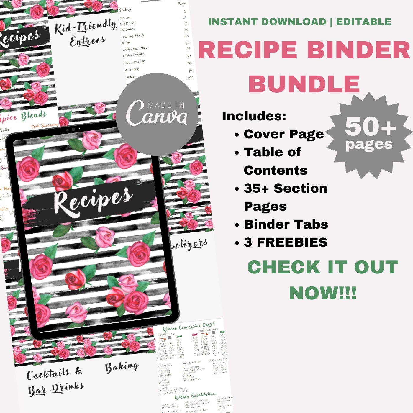 EDITABLE Recipe Binder Template, Printable Recipe Template, Recipe Card ...