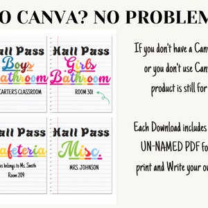 Classroom Hall Pass Printable| Instant Download| Hall Pass Template ...