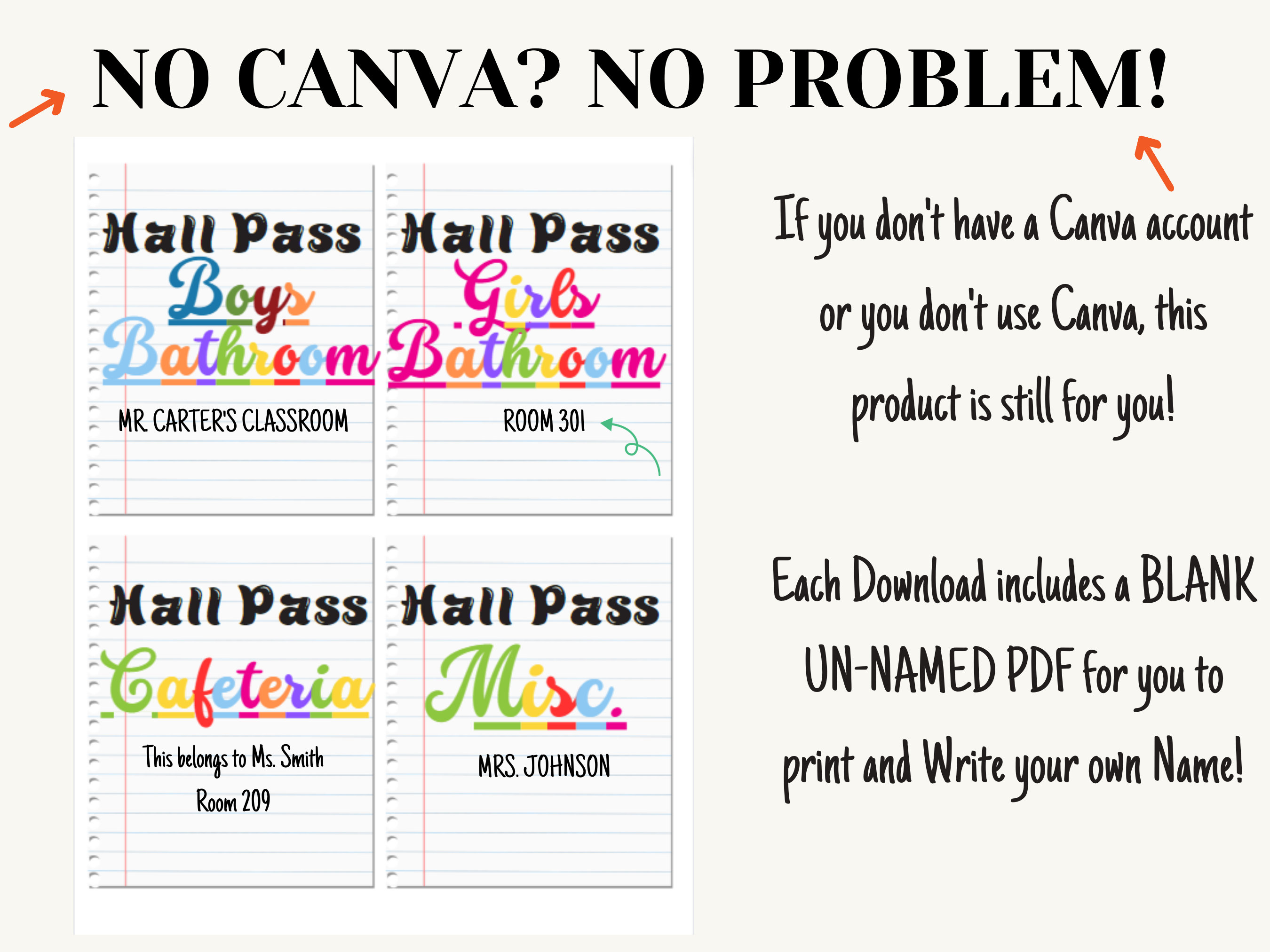 Classroom Hall Pass Printable| Instant Download| Hall Pass Template ...