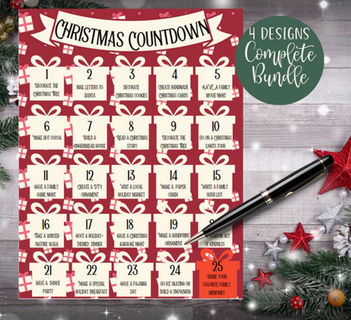 Christmas Countdown Printable, Christmas Countdown Calendar, Advent ...