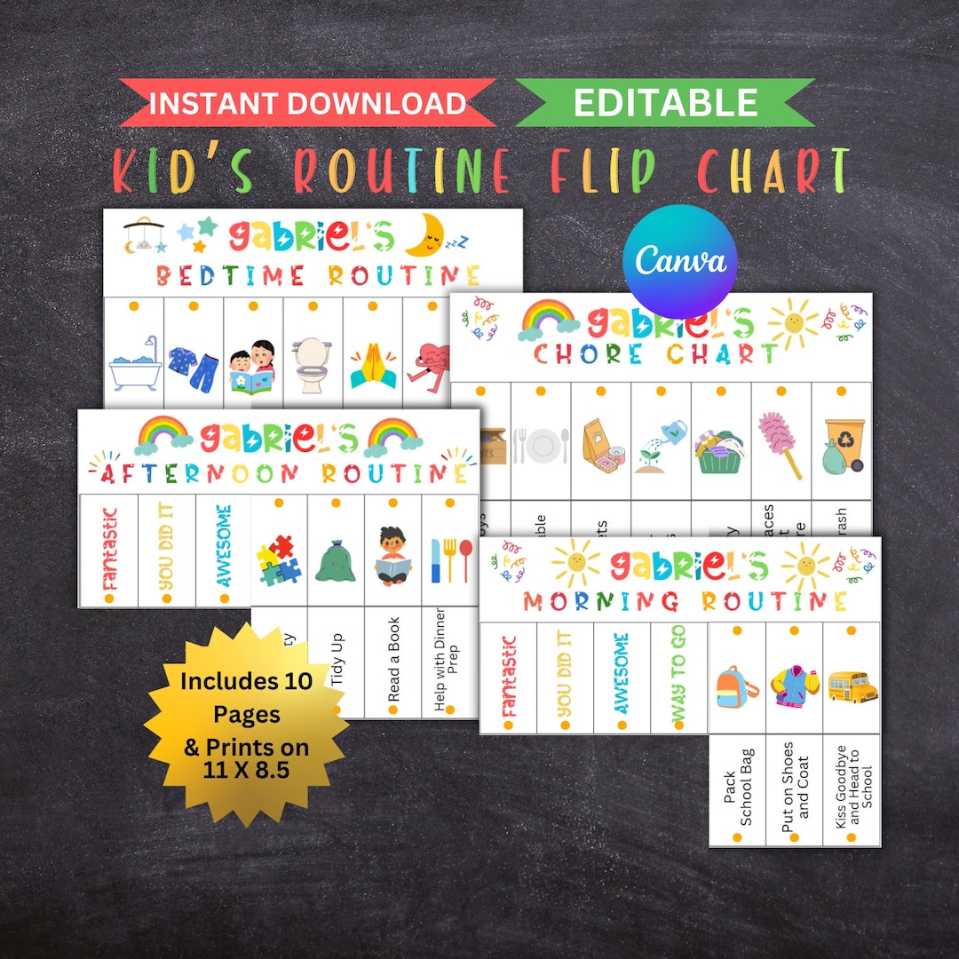 Kid's Routine Flip Chart, Routine Cards for Kids, Bedtime Routine Chart ...