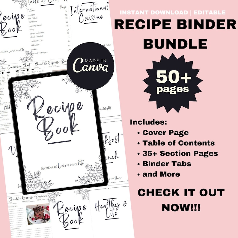 EDITABLE Recipe Binder Template, PDF Recipe Template, Recipe Card ...