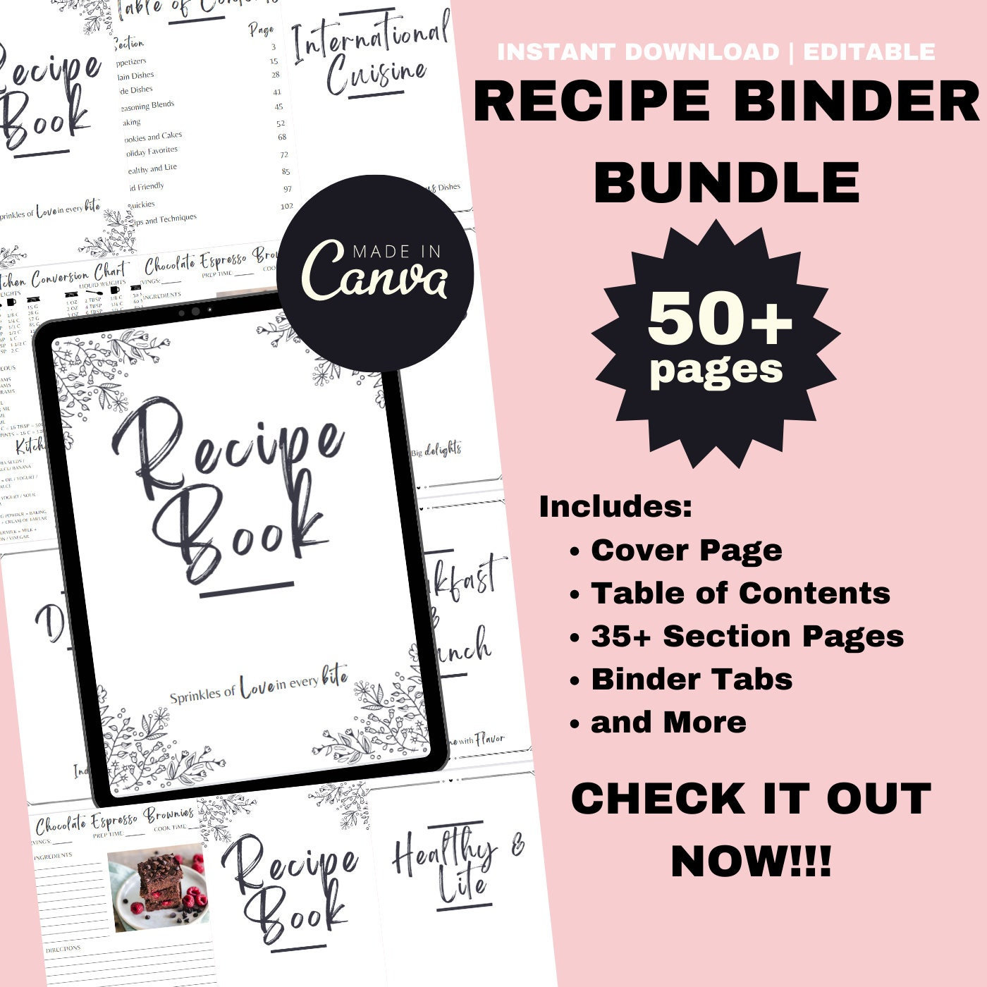 EDITABLE Recipe Binder Template, PDF Recipe Template, Recipe Card ...