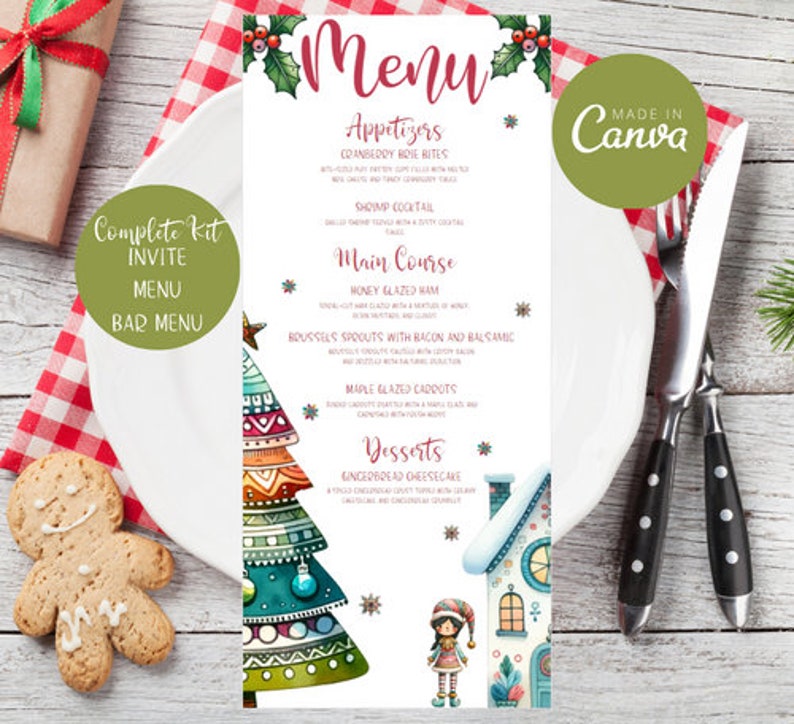 Christmas Menu Template, Christmas Menu Card Template, Editable ...