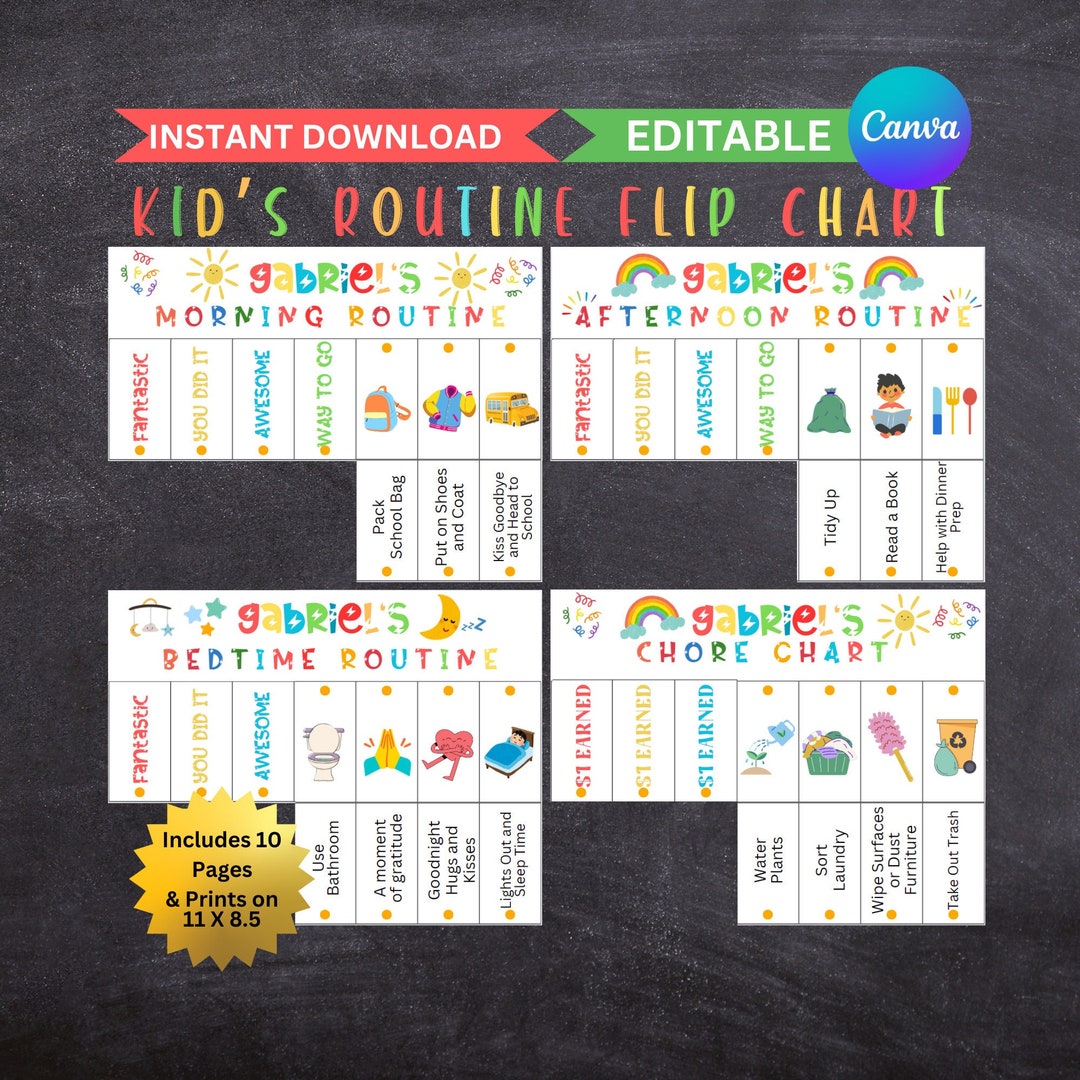 Kid's Routine Flip Chart, Routine Cards for Kids, Bedtime Routine Chart ...