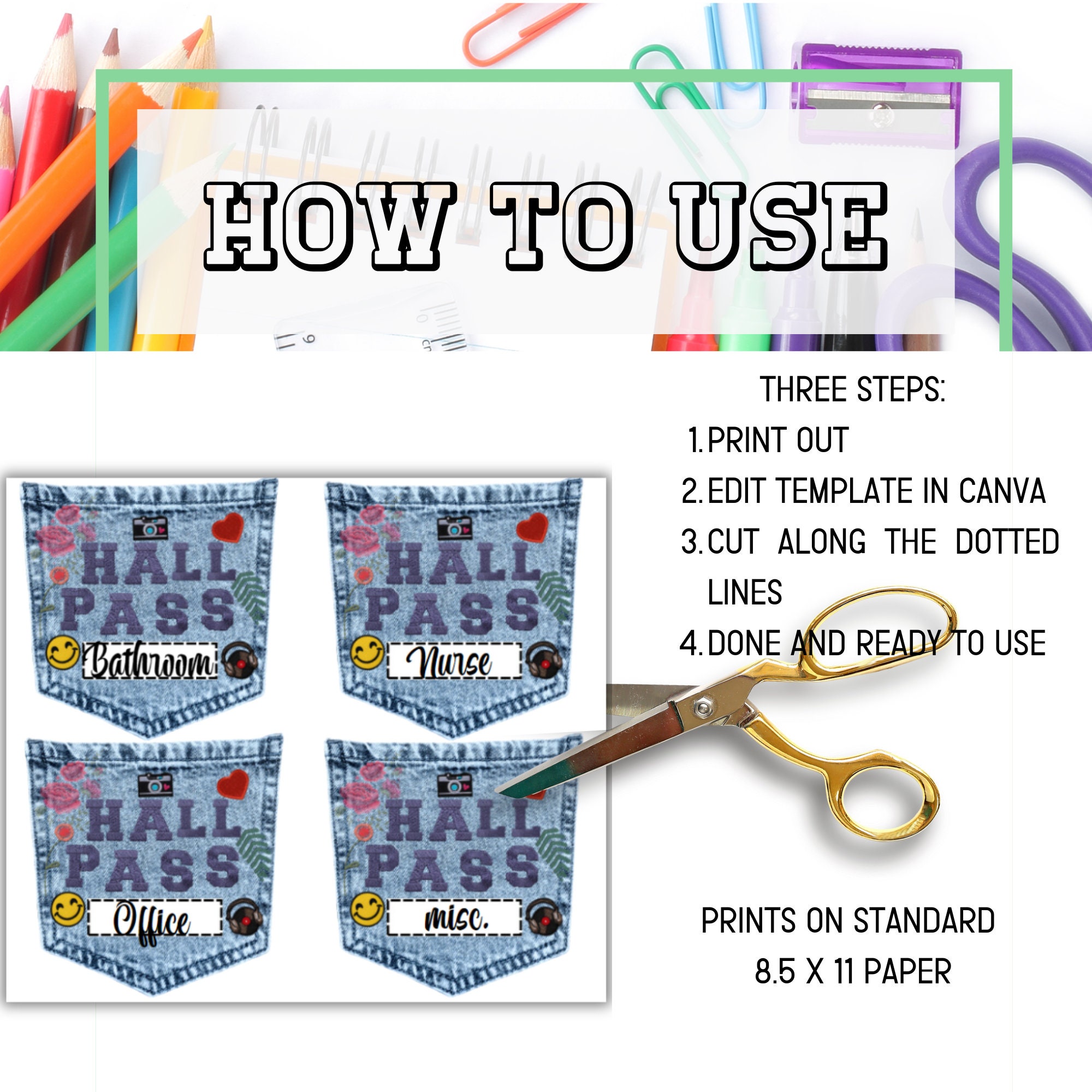 Editable Denim Classroom Hall Pass Template for Teachers, Printable ...