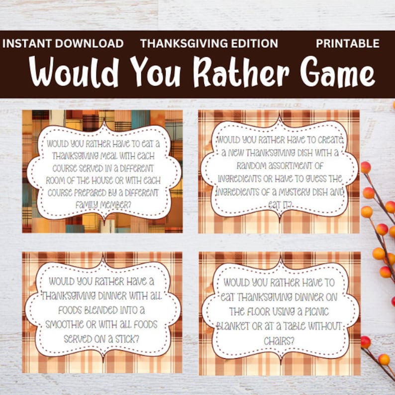 PRINTABLE Thanksgiving Would You Rather Game, Thanksgiving Activities ...