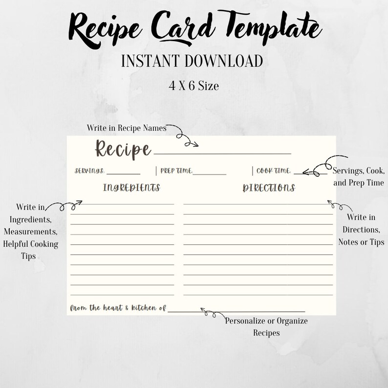Editable Recipe Card Template, Printable Recipe Card, Simple Recipe ...