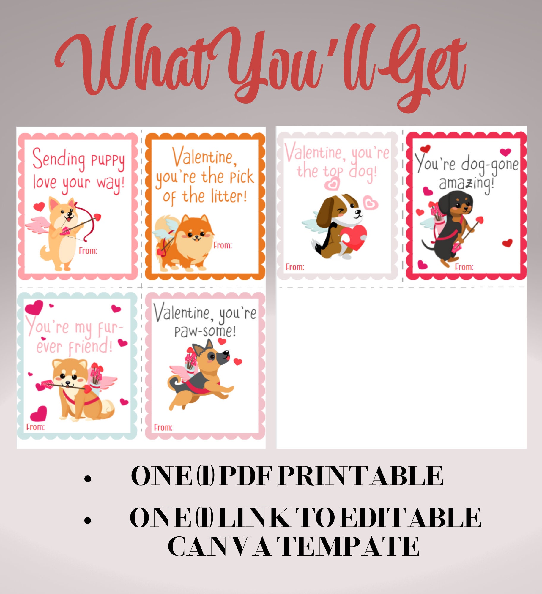 Printable Puppy Valentine Cards for Kids, Editable Dog Valentines ...