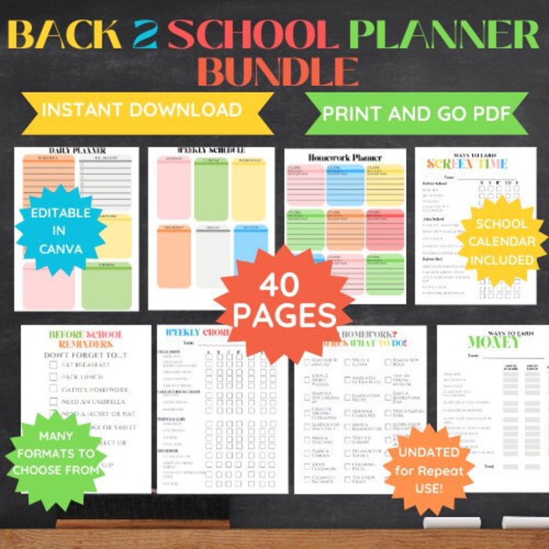 EDITABLE and PRINTABLE Academic Planner for Kids School Plannerchore ...