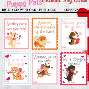 Printable Puppy Valentine Cards for Kids, Editable Dog Valentines ...