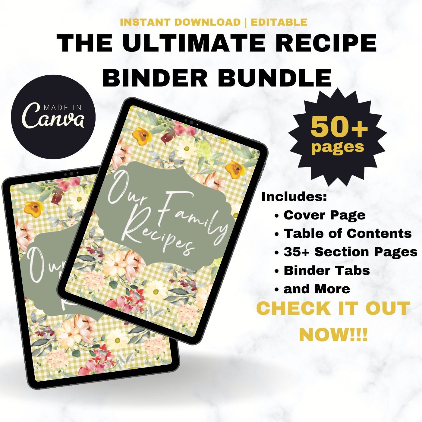 EDITABLE Recipe Binder Template, Printable Recipe Template, Recipe Card ...
