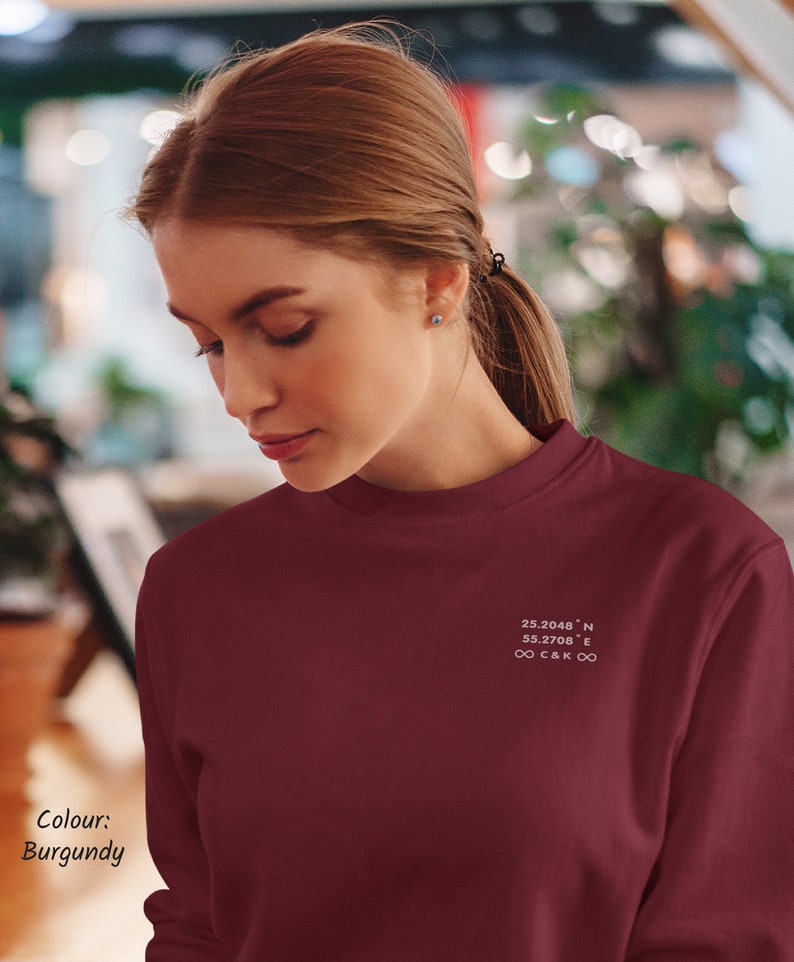 Personalised Location Coordinates + Text Sweatshirt. Minimal Design ...