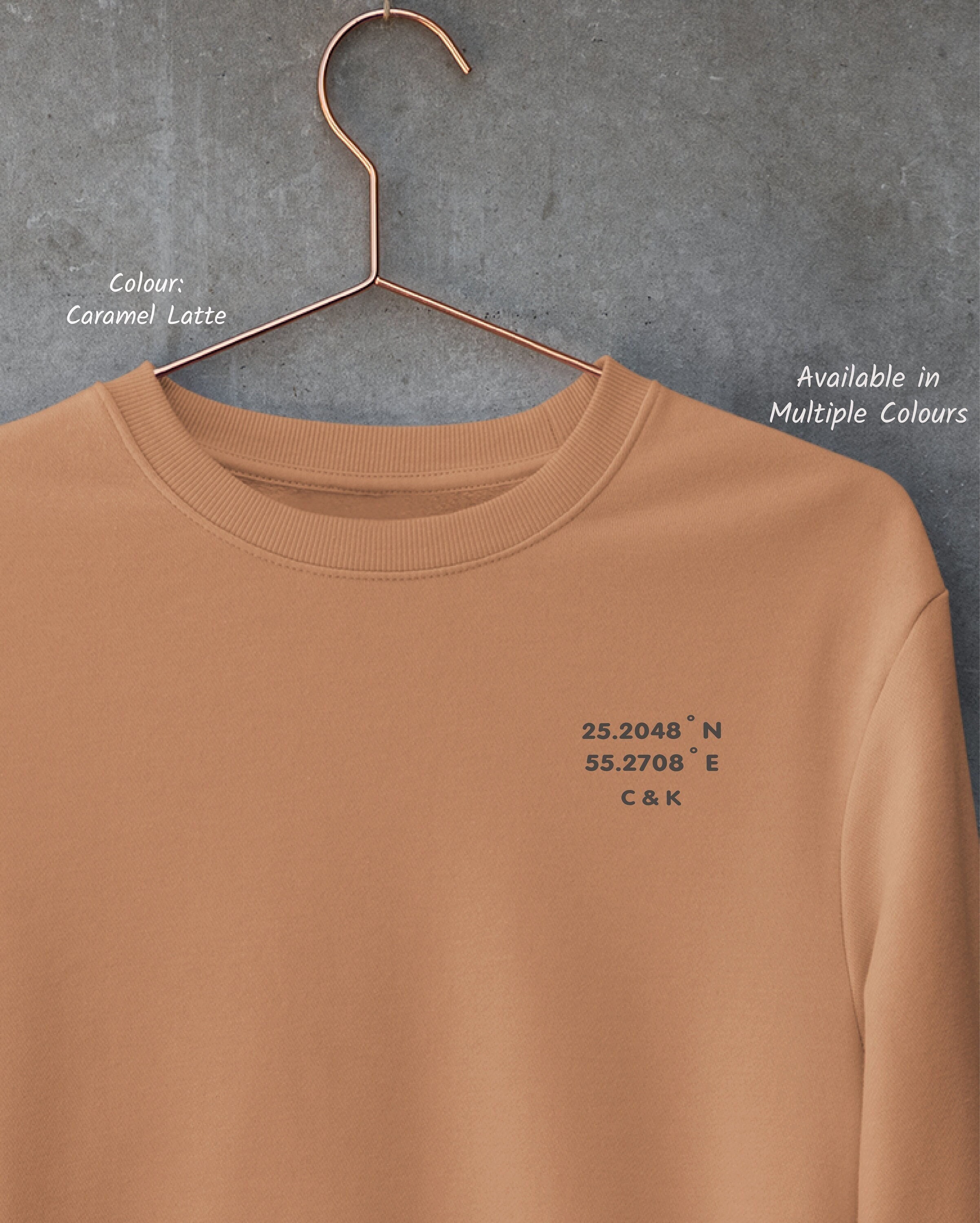 Personalised Location Coordinates + Text Sweatshirt. Minimal Design ...