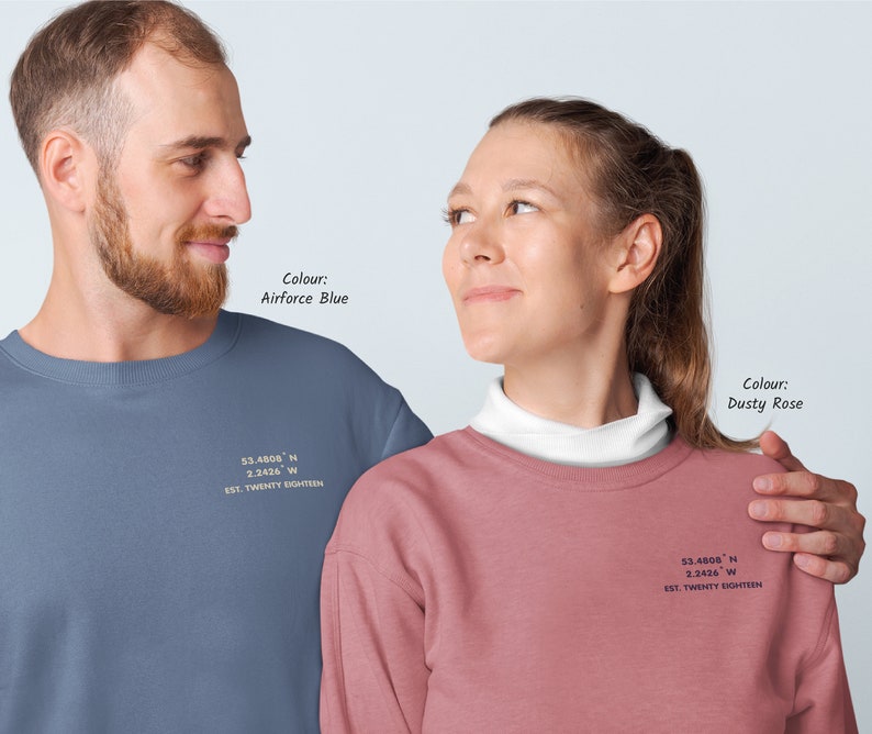 Personalised Location Coordinates + Text Sweatshirt. Minimal Design ...