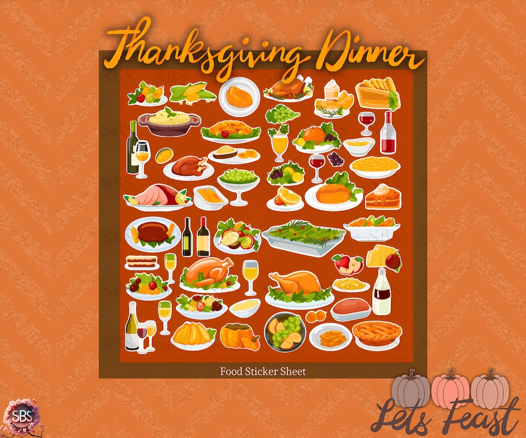 Thanksgiving Dinner Sticker Sheet Digital Download for Crafts, Cards ...