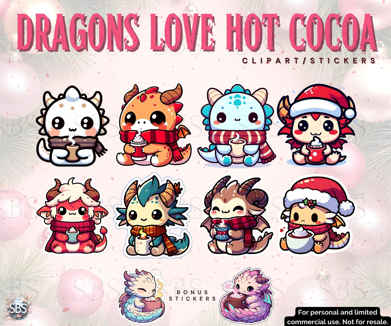 Cute Dragons Clip Art/stickers - 10 Kawaii and Festive Dragons, Hot ...