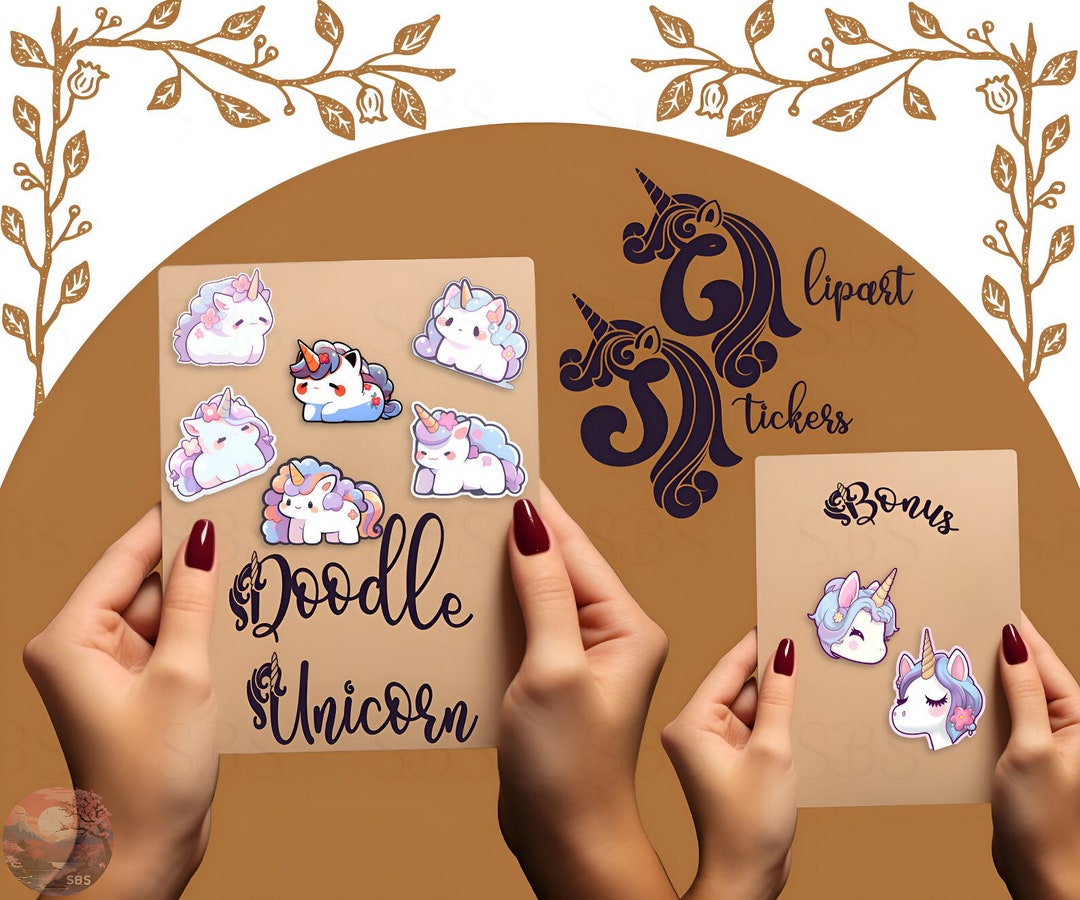 Kawaii Doodle Unicorn Clip Art - 6 Cute Pastel Unicorns + 2 Bonus Unicorns - PNG/SVG Files for ...